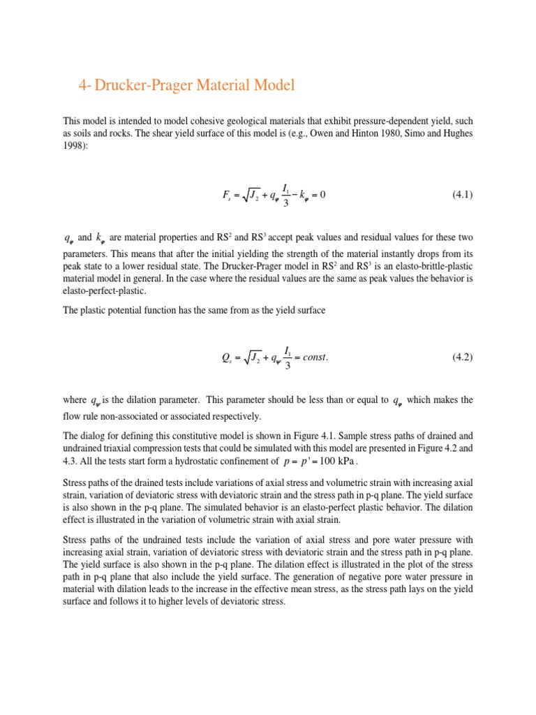 4-Drucker-Prager Material Model: I F J Q K | PDF | Yield (Engineering ...