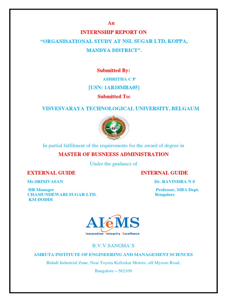 Organisational Study at NSL Sugar LTD, Koppa, Mandya District | PDF ...