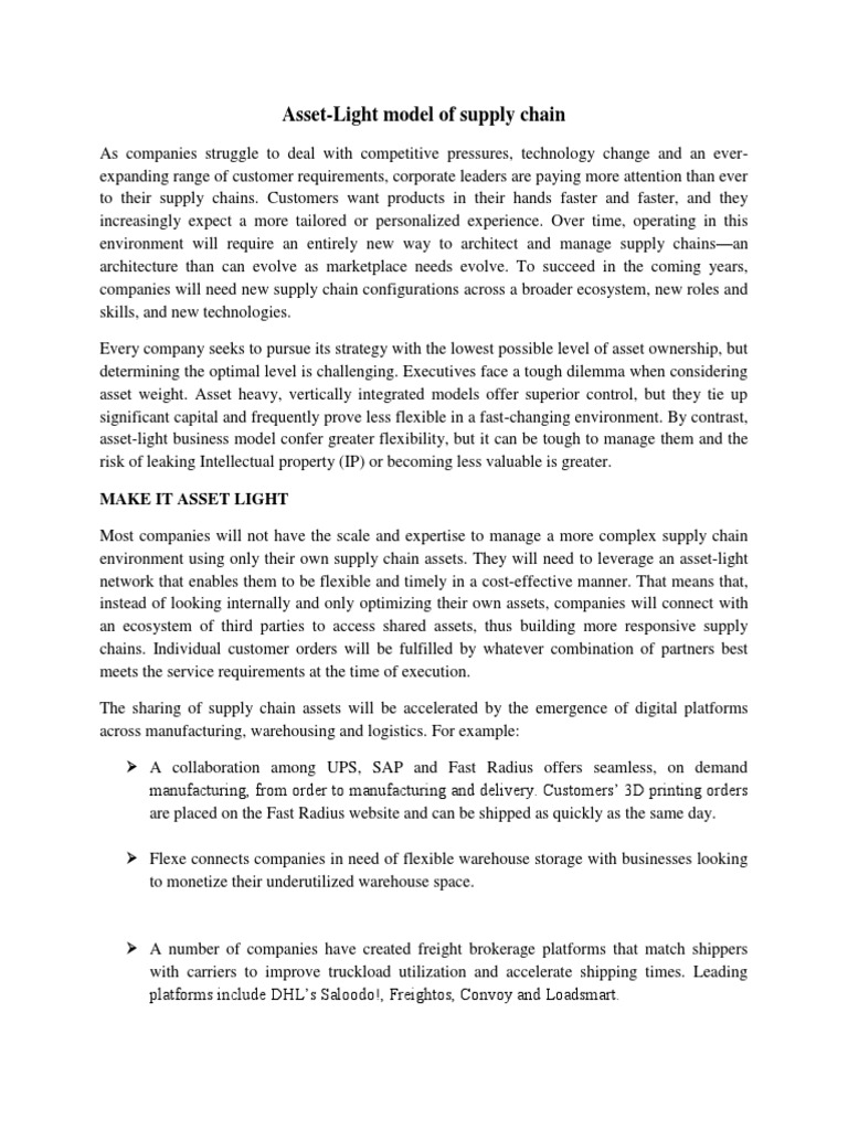 Asset-Light Model of Supply Chain | PDF | Supply Chain | Warehouse