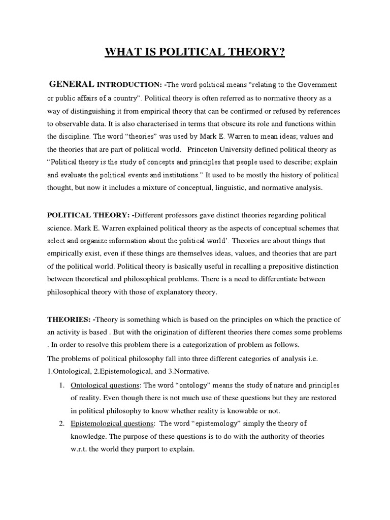What Is Political Theory?: General | PDF | Normative | Theory
