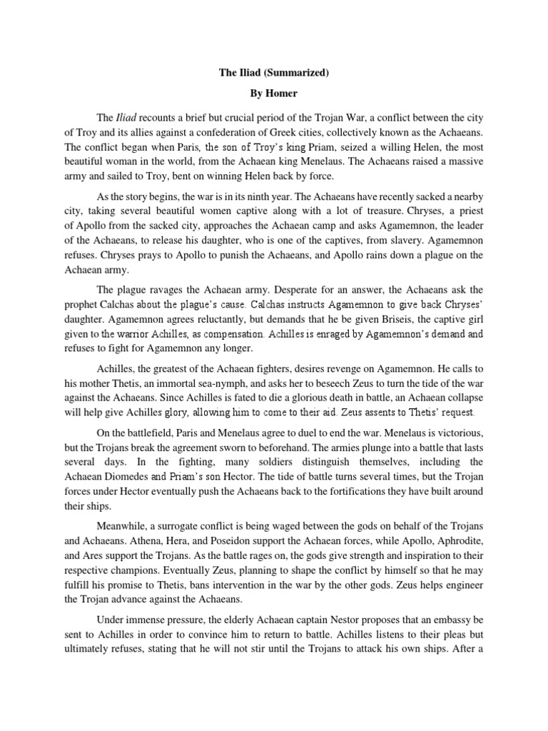 The Iliad (Summarized) by Homer | PDF | Hector | Achilles