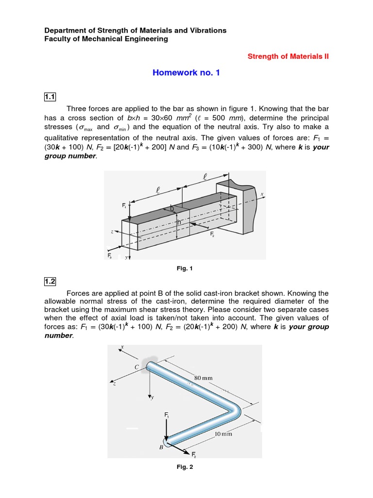 Homework No. 1: Department of Strength of Materials and Vibrations ...