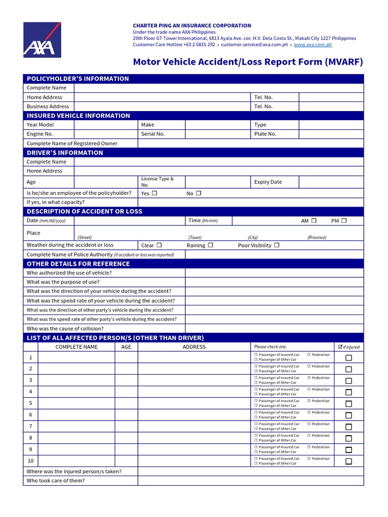 Motor Vehicle Accident Report Form - Motor Car PDF | PDF | Traffic ...