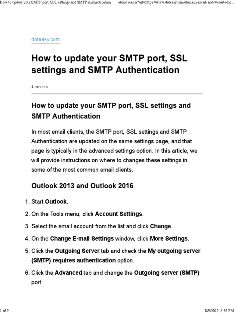 Update SMTP Port and SSL Settings | PDF | Transport Layer Security ...