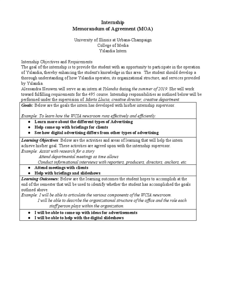 495 Internship Moa 1 | PDF | Goal | Internship