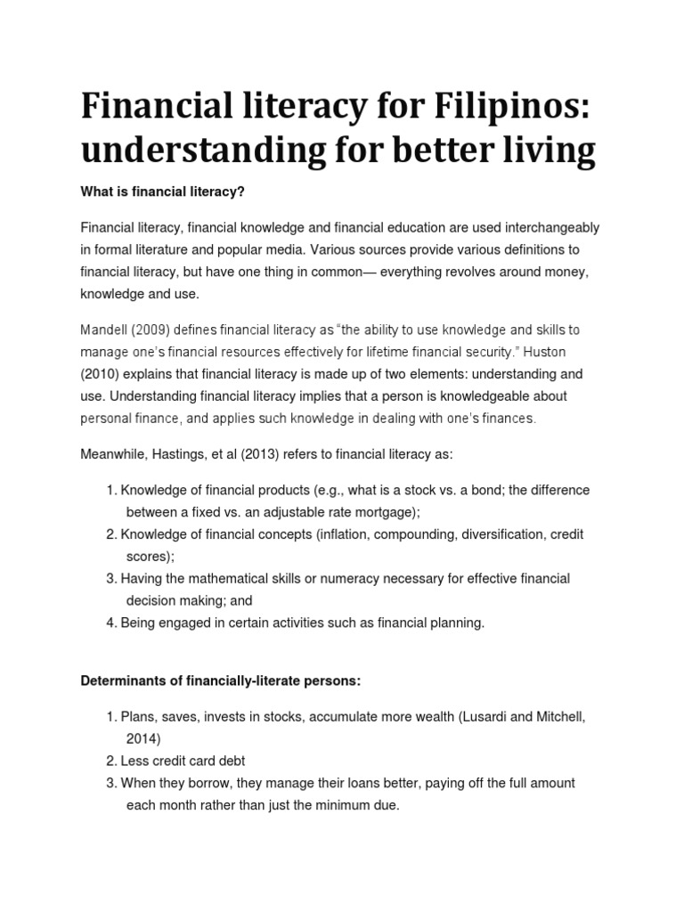 Enhancing Financial Literacy in the Philippines | PDF | Financial ...