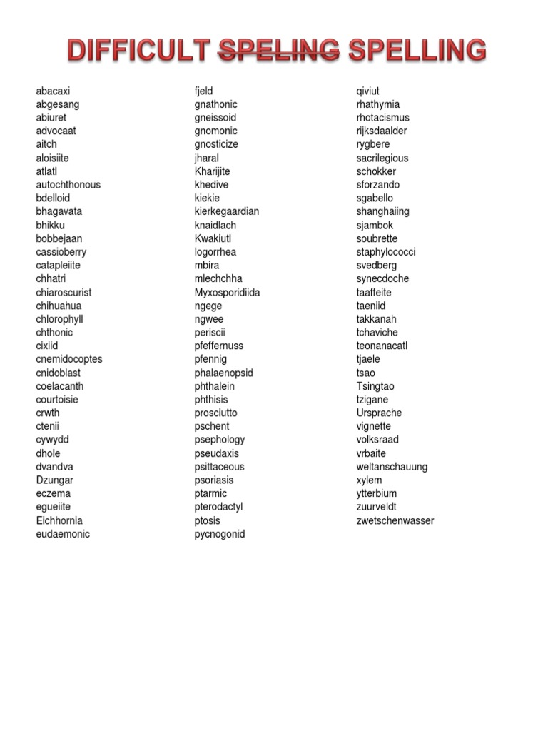 Difficult English Spelling Words List | PDF