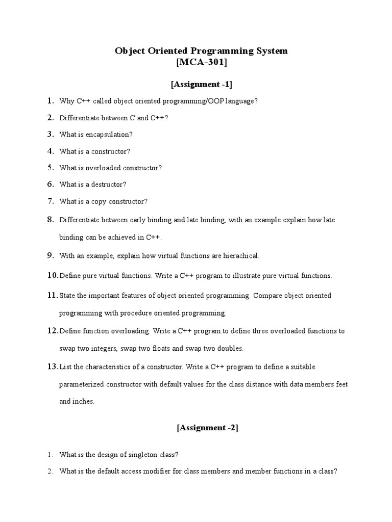 Object Oriented Programming System (MCA-301) : (Assignment - 1 ...