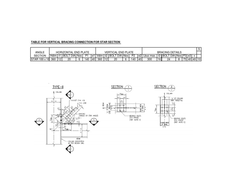 Table For Vertical Bracing Connection For Star Section | PDF