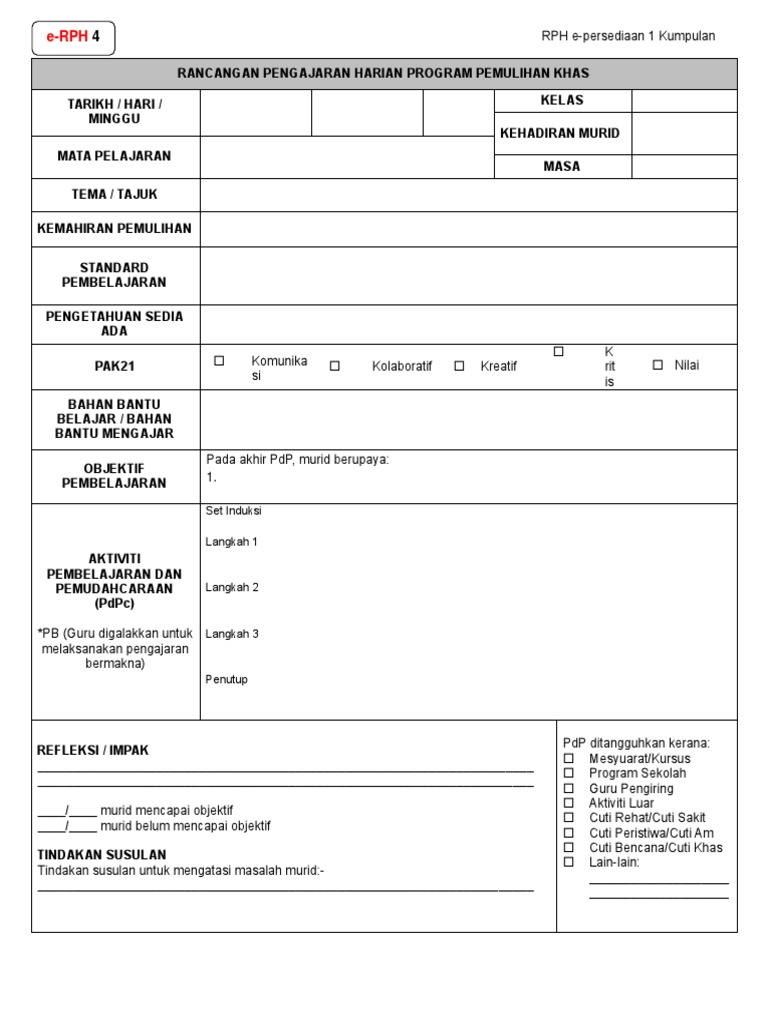 E-RPH 4 Templet Kosong E-Persediaan - 1 Kumpulan 0606SS19 | PDF
