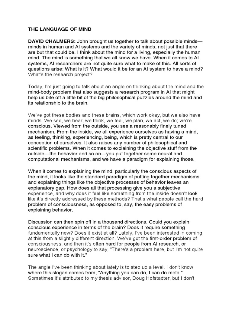 The Language Of Mind Pdf Consciousness Mind