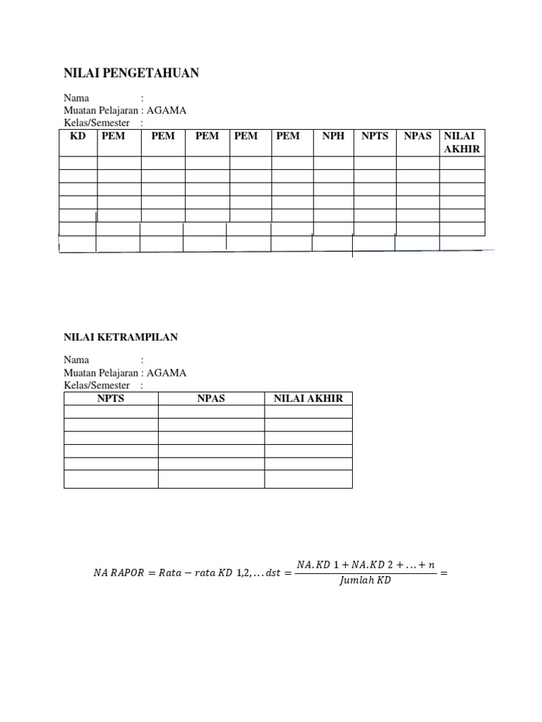Format Penilaian k13 | PDF