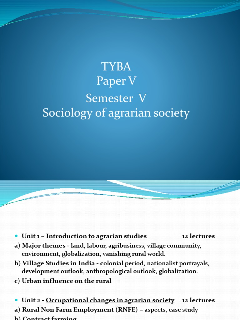 Sociology of Agrarian Society Studies | PDF | Agriculture | Cooperative