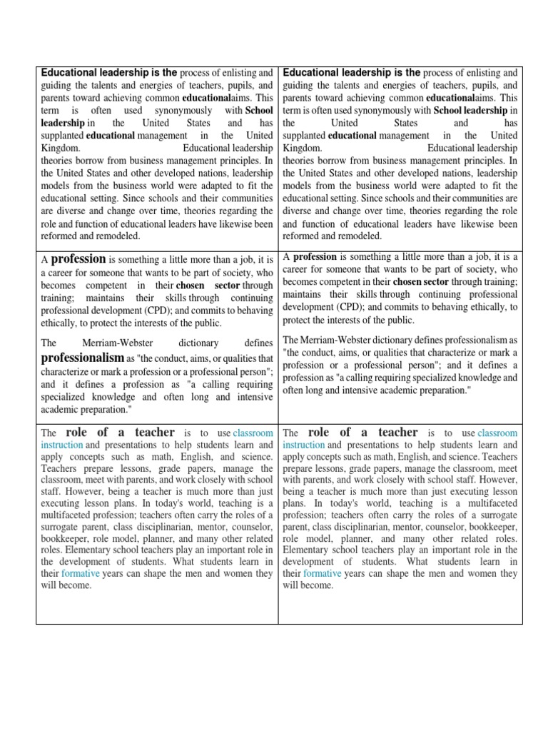 Profession: Role of A Teacher Role of A Teacher | PDF | Leadership ...