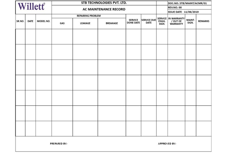 AC Maintenance Record Template | PDF