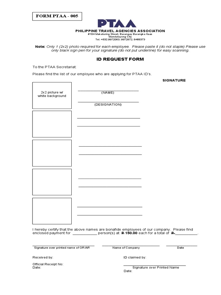 PTAA Membership ID Request Form | PDF | Career & Growth | Finance ...