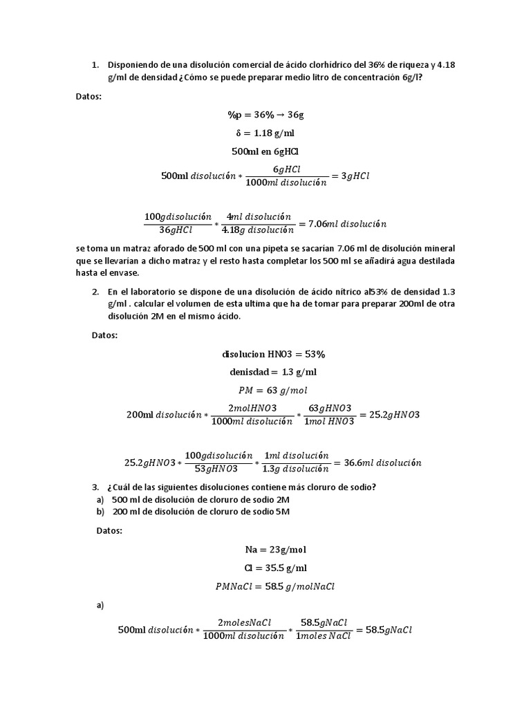 Formulas | PDF | Concentración | Compuestos químicos