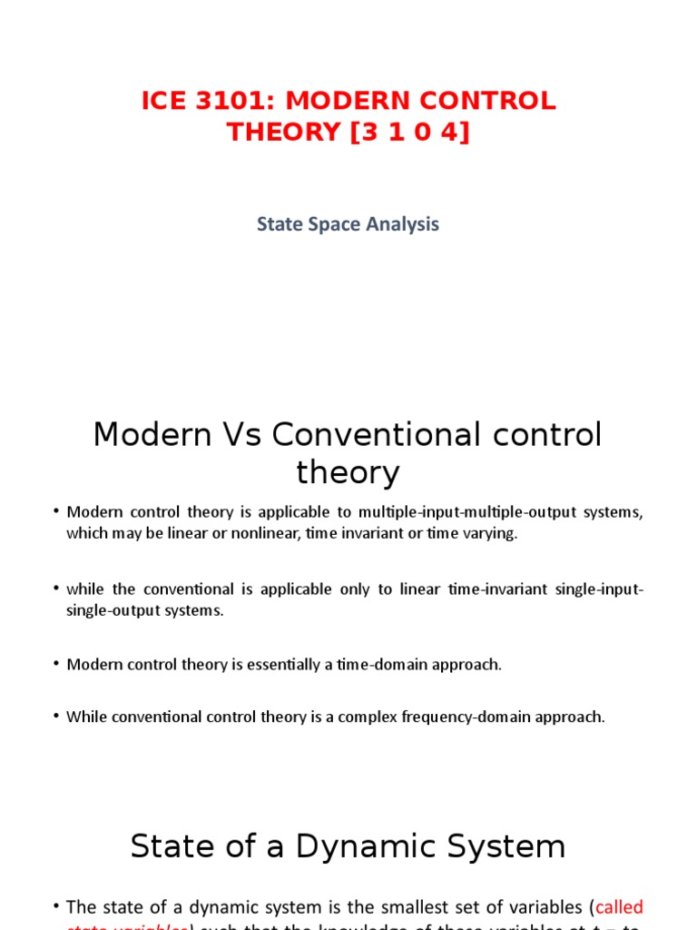 Ice 3101: Modern Control THEORY (3 1 0 4) : State Space Analysis | PDF ...