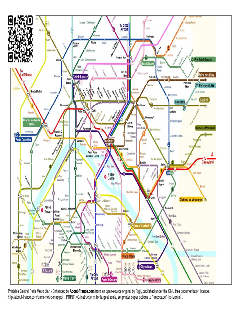 Printable Central Paris Metro Plan - Enhanced by | PDF | Paris ...