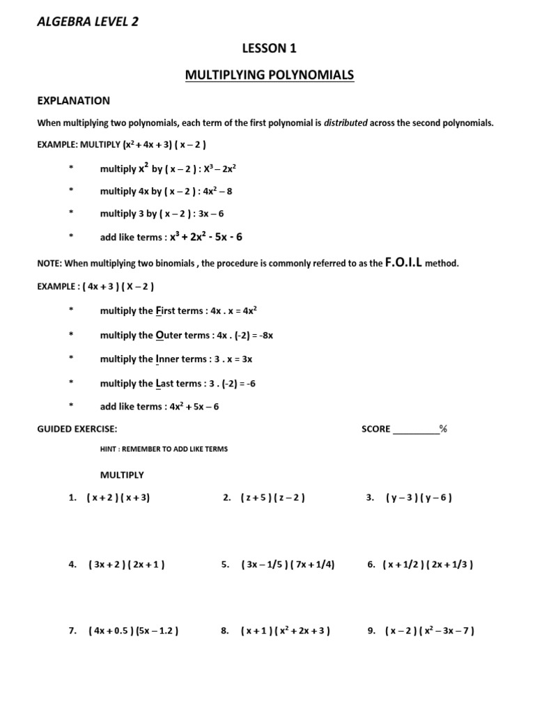ALGEBRA LEVEL 2 Lesson 3 | PDF | Polynomial | Algebra