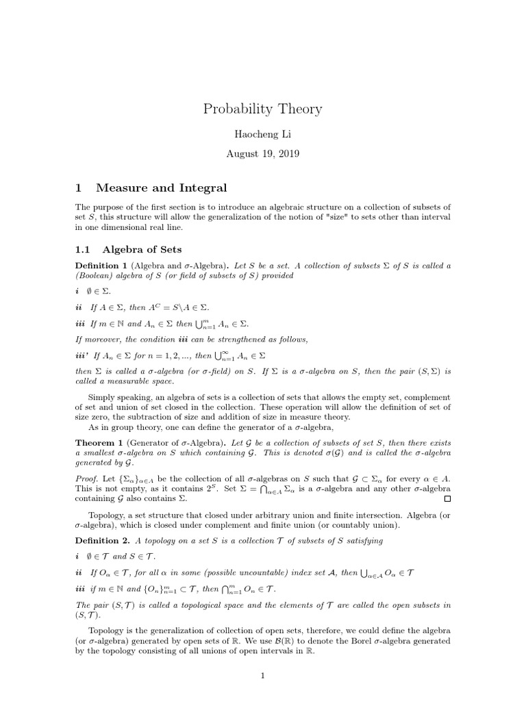 Measuring Probability: An Introduction to Measure Theory and Lebesgue Integration | PDF ...