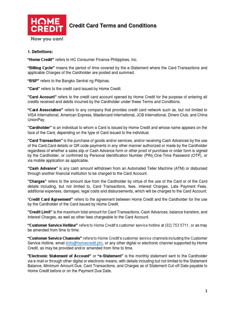 Credit Card Terms and Conditions: Info@homecredit - PH) | PDF | Credit ...