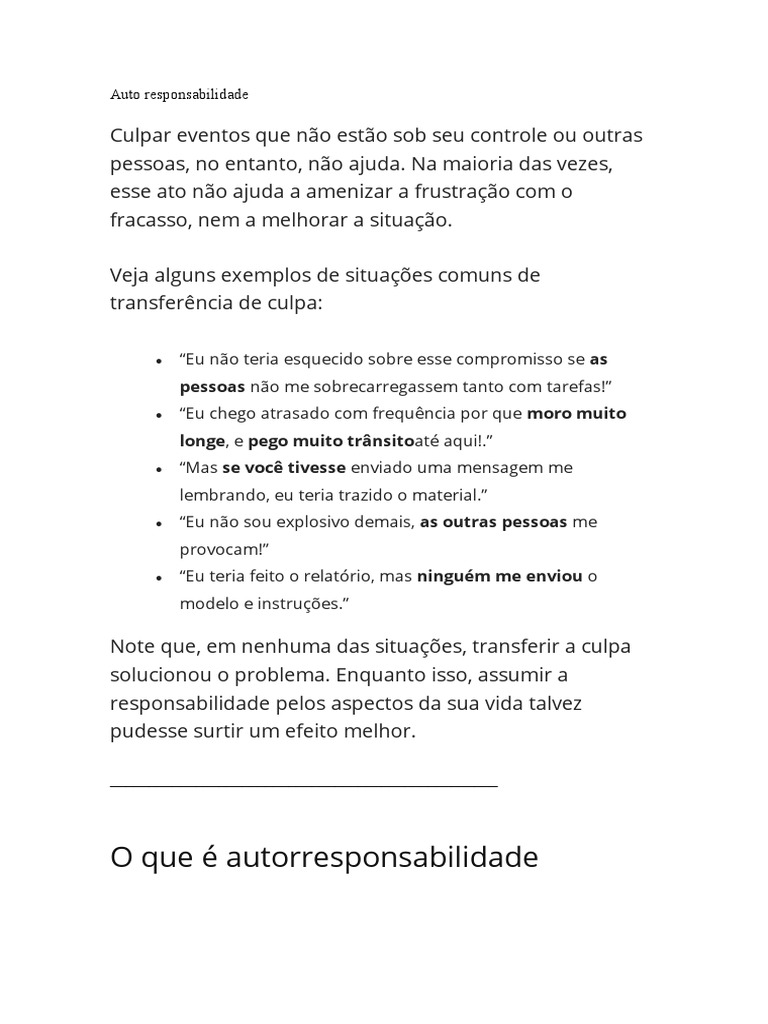 Auto Responsabilidade | PDF | Humano | Vida