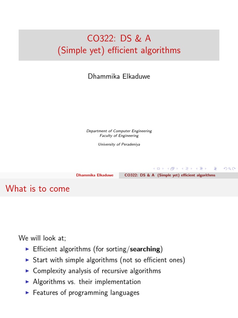 CO322: DS & A (Simple Yet) Efficient Algorithms: Dhammika Elkaduwe ...