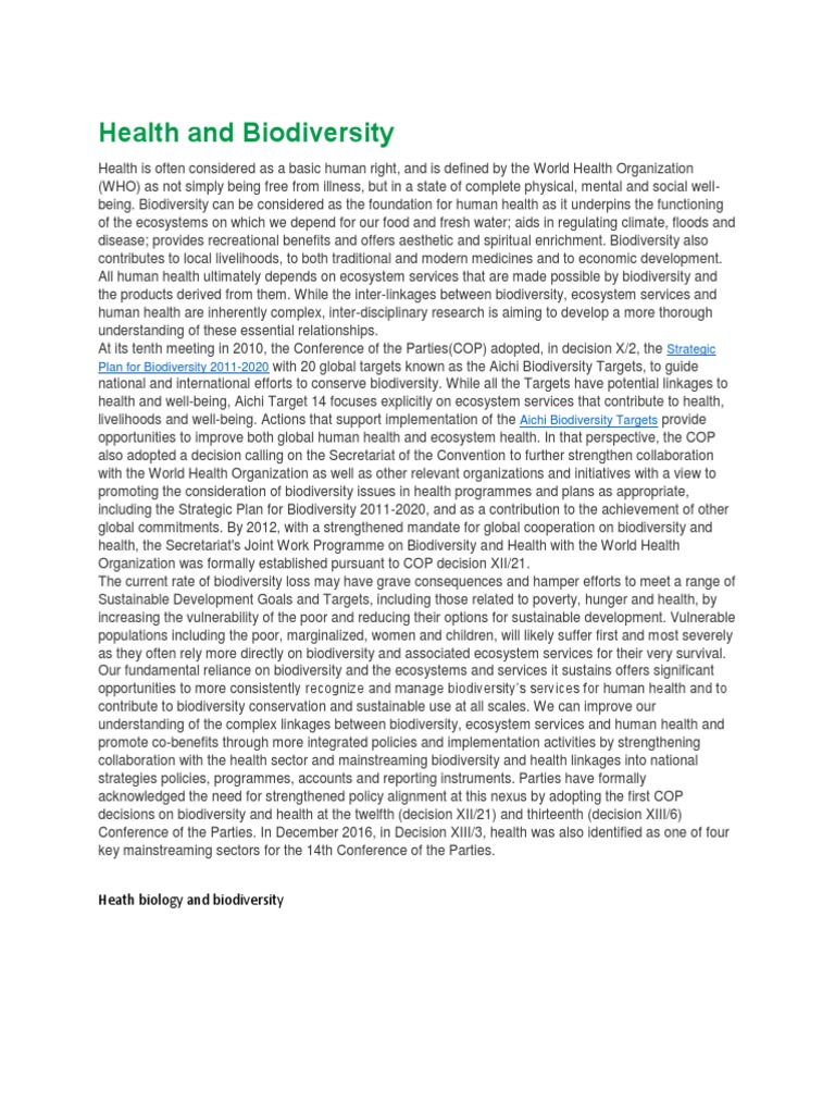 Health and Biodiversity | PDF | Ecosystem Services | Biodiversity