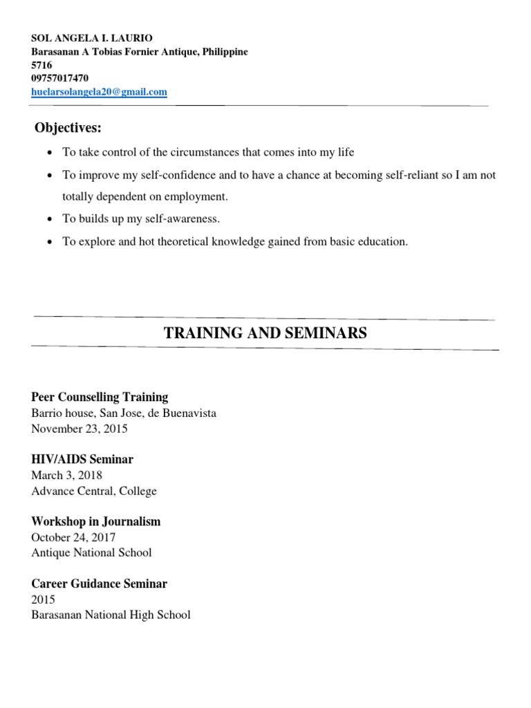 Training and Seminars: Objectives | PDF