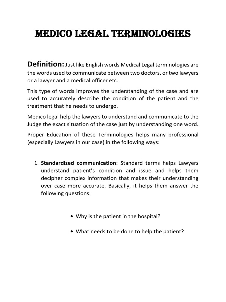 Medico Legal Terminologies | PDF | Patient | Physician