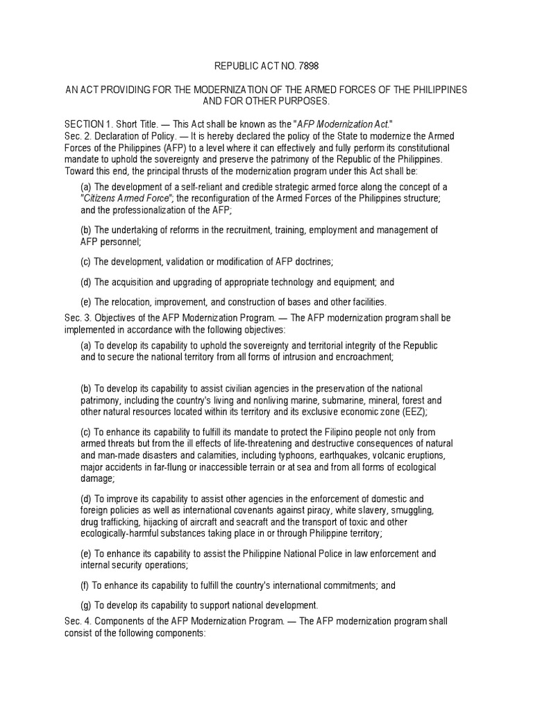 Ra 7898 | PDF | Military | Government