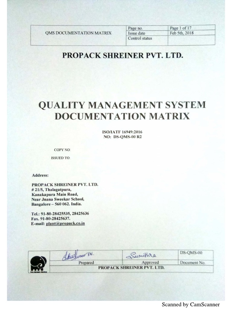 Propack Shreiner QMS Revision History | PDF | Risk Management | Quality Management