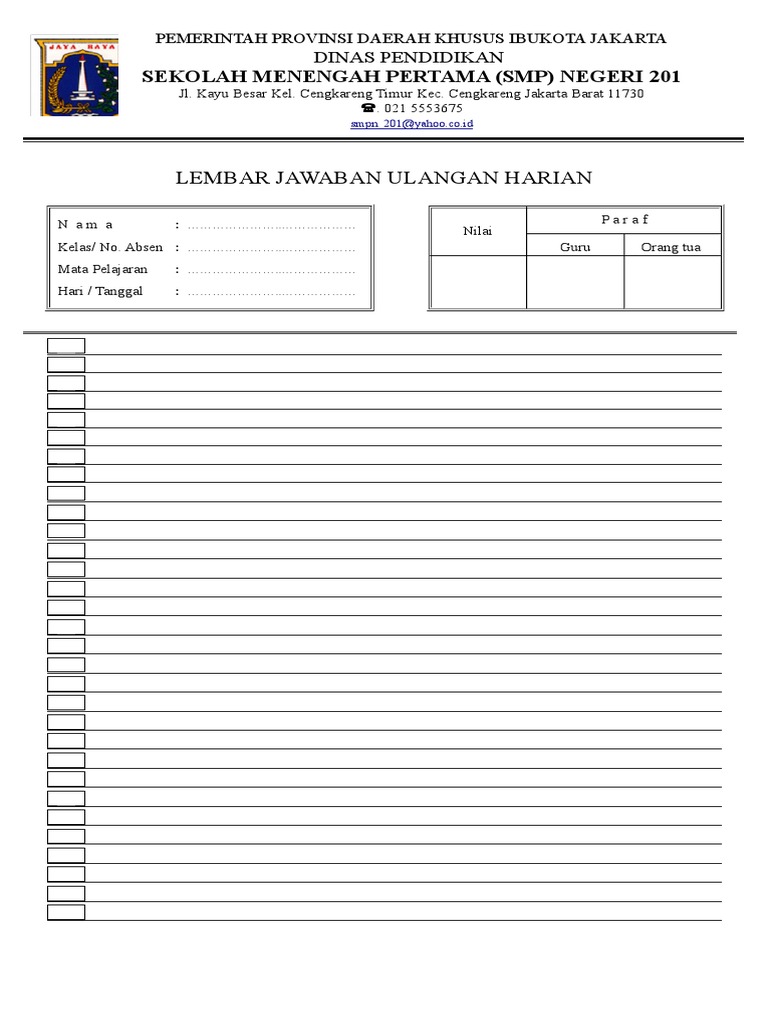 Lembar Jawaban Ulangan Harian | PDF