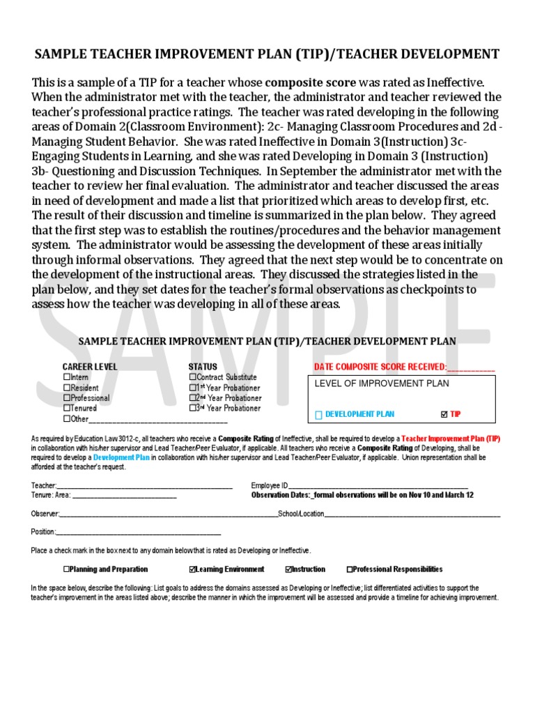 Sample Teacher Improvement Plan 2012 | PDF | Mentorship | Teachers