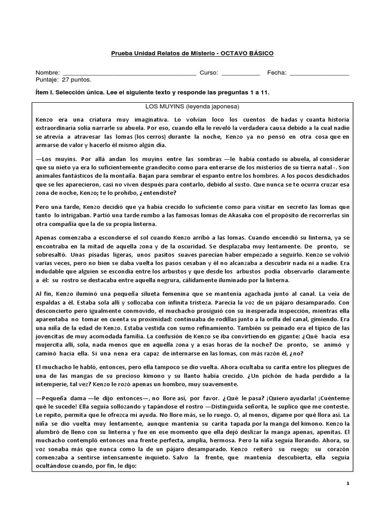 Prueba de Lectura Relatos de Misterio 8º A y B | PDF | Sherlock Holmes ...