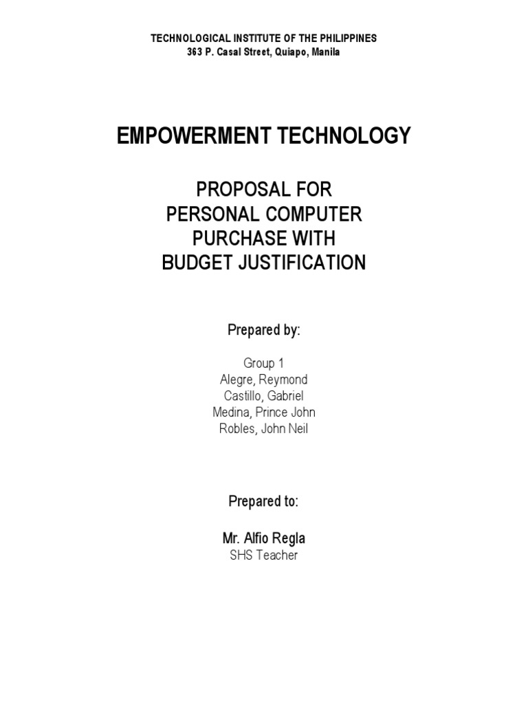Empowerment Technology: Proposal For Personal Computer Purchase With ...