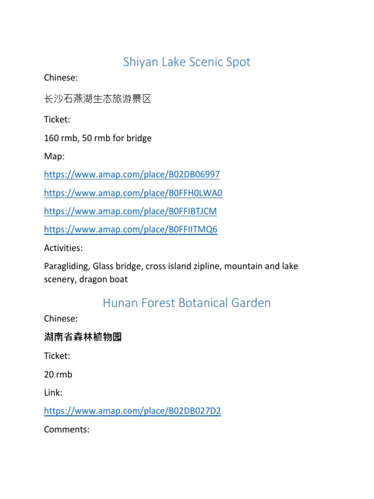 Shiyan Lake Scenic Spot: Chinese: 长沙石燕湖生态旅游景区 Ticket: 160 rmb, 50 rmb ...