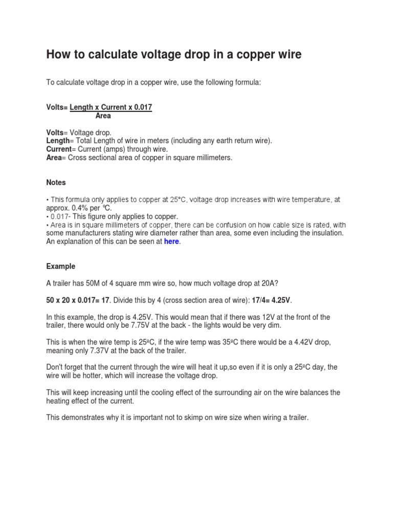 Voltage Drop Calculation for Copper Wire | PDF