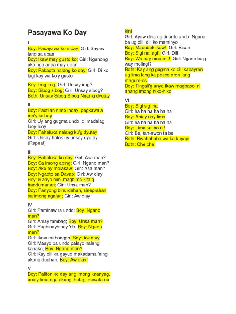 Pasayawa Ko Day Lyrics | PDF