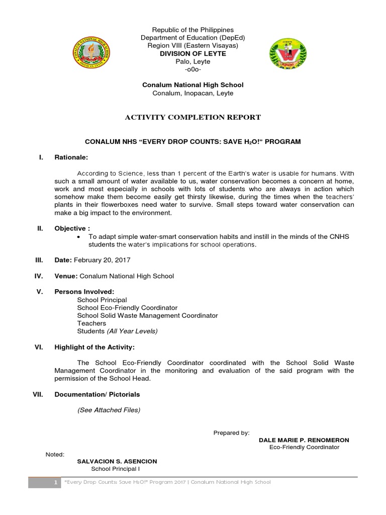 Activity Completion Report: (See Attached Files) | PDF | Water ...