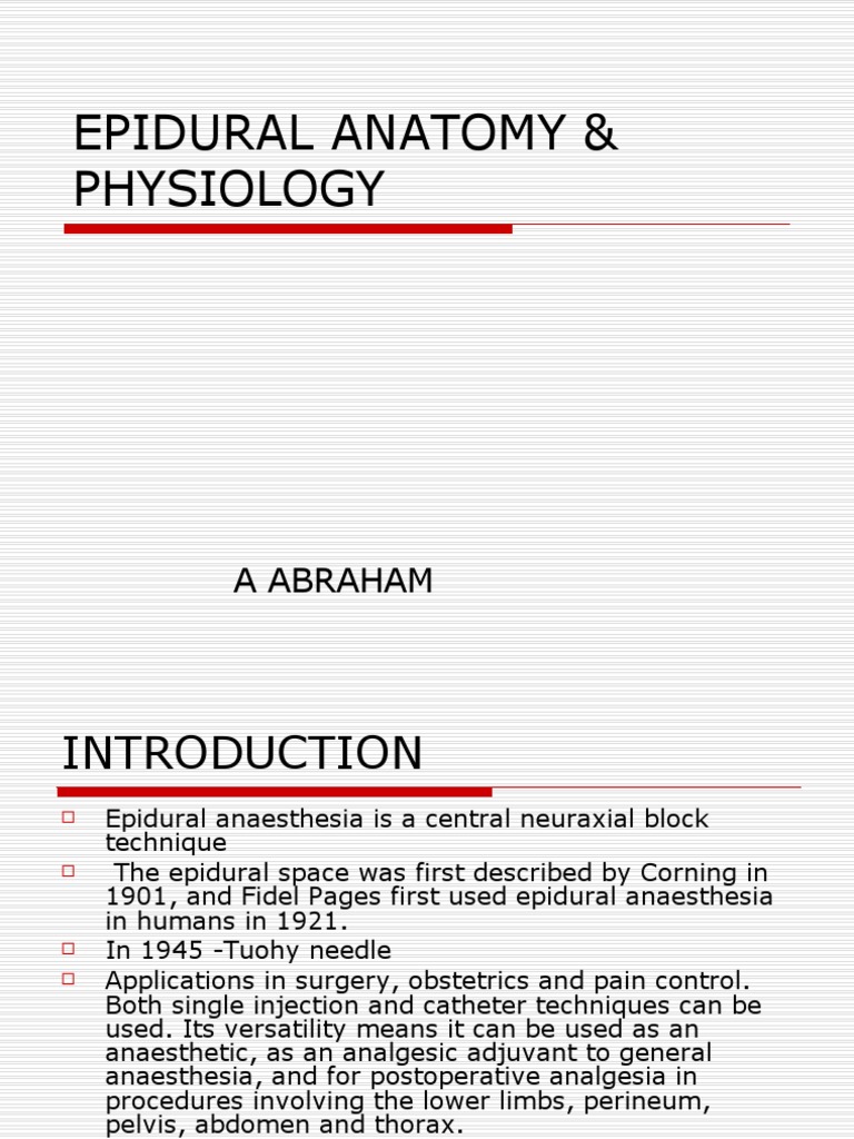 Epidural Anatomy & Physiology | PDF | Opioid | Anesthesia