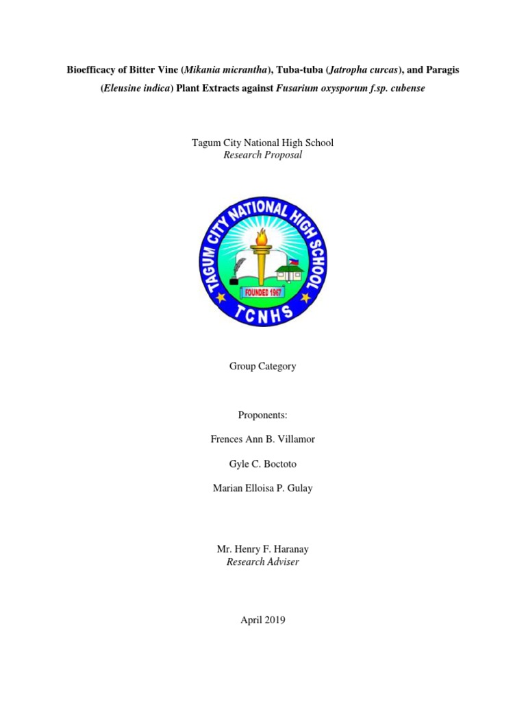 Bioefficacy of Bitter Vine (Mikania Micrantha), Tuba-Tuba (Jatropha ...