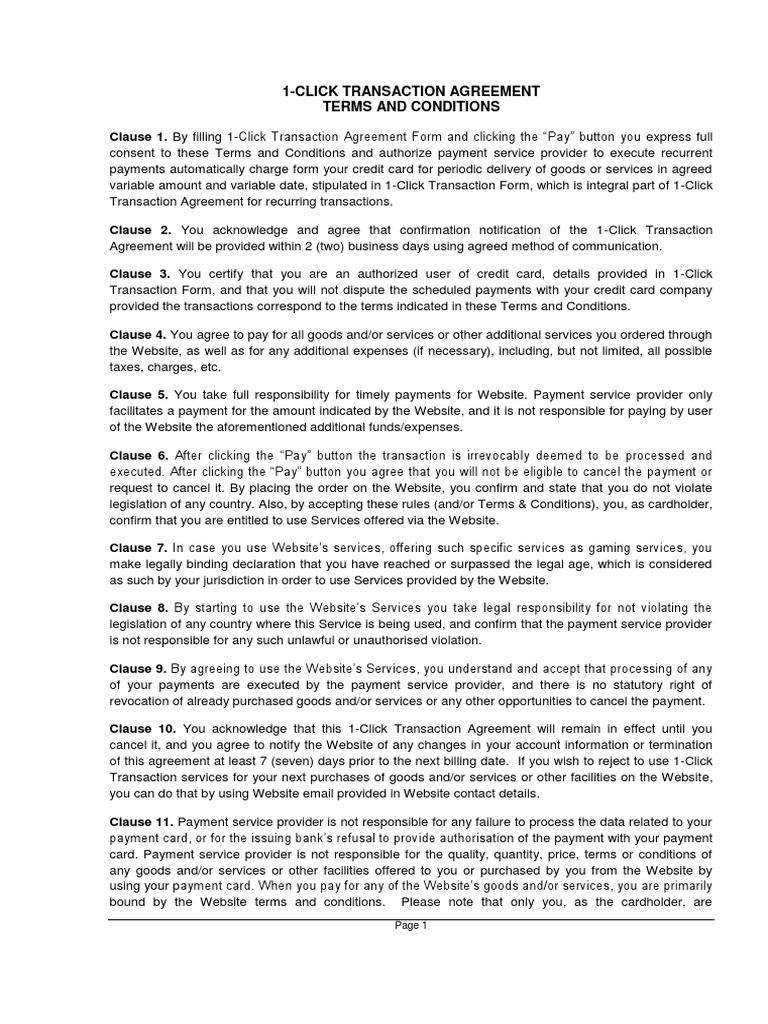 Documents-1 Click Transaction Agreement | PDF | Payments | Financial ...