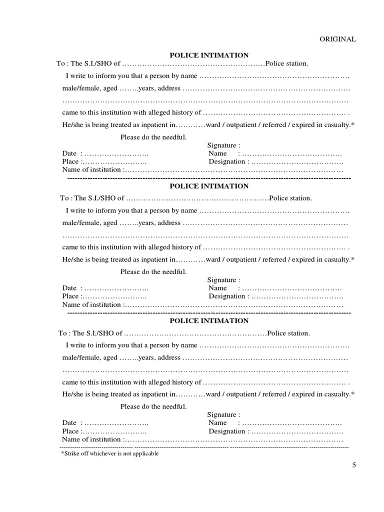 Police Intimation | PDF | Practice Of Medicine | Health Care