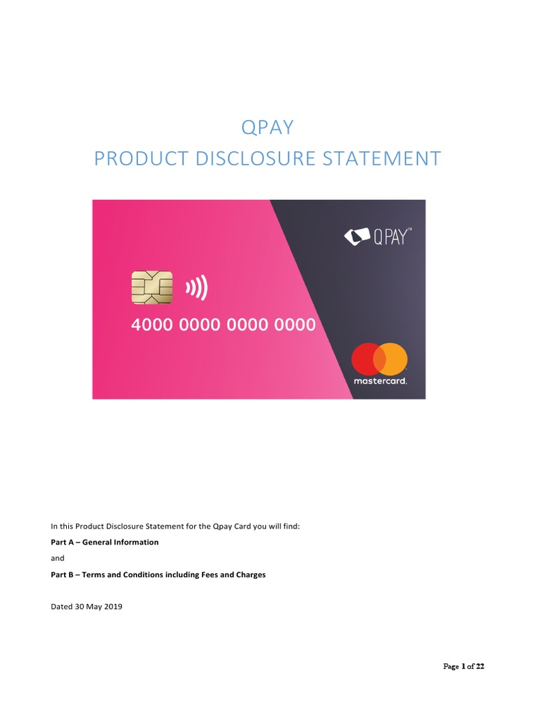In This Product Disclosure Statement For The Qpay Card You Will Find | PDF | Debit Card | Credit ...