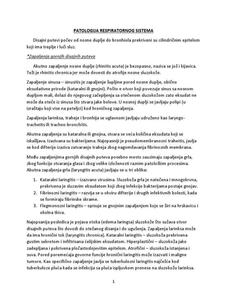Patologija Respiratornog Sistema | PDF