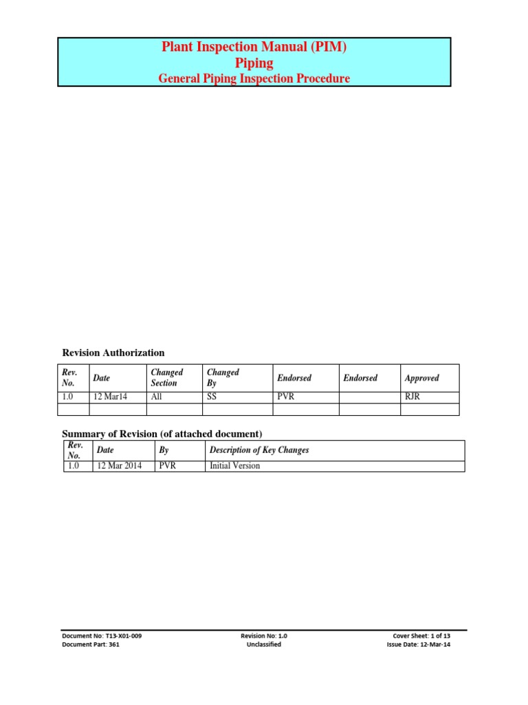 General Piping Inspection.docx | Pipe (Fluid Conveyance) | Risk