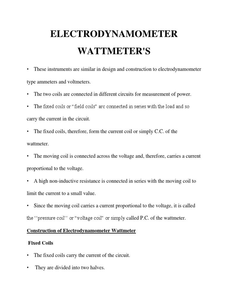 Electrodynamometer Wattmeters PDF | PDF | Inductor | Voltage