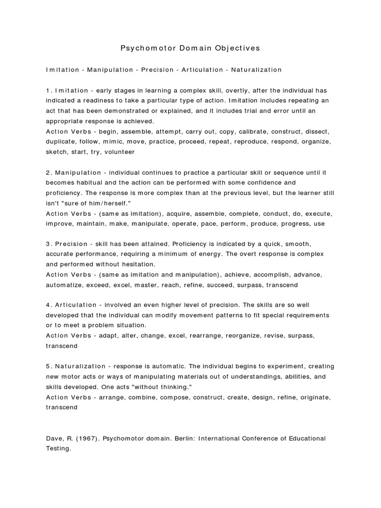 Psychomotor Domain Objectives | Download Free PDF | Cognitive Science ...